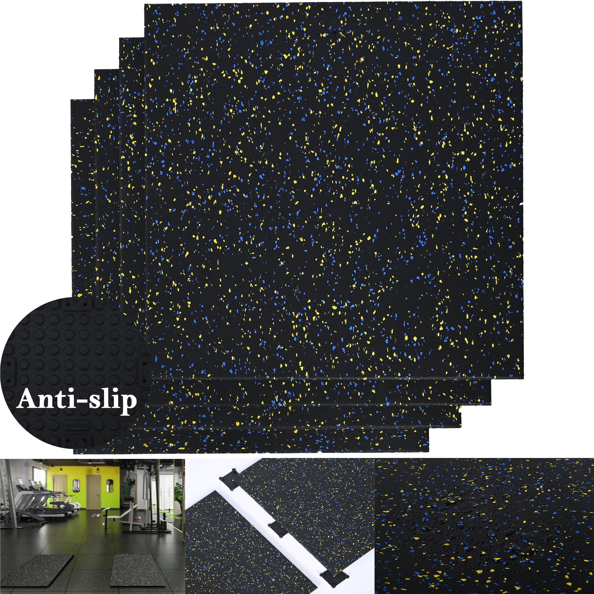 WANLISELL 4 Pcs Rubber Exercise Equipment Mats, 20'' x 20'' Rubber Gym ...