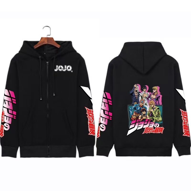 WANQIANG Anime Merch Kujo Jotaro ZipUp Hoodie Sweatshirt Pullover JoJo ...