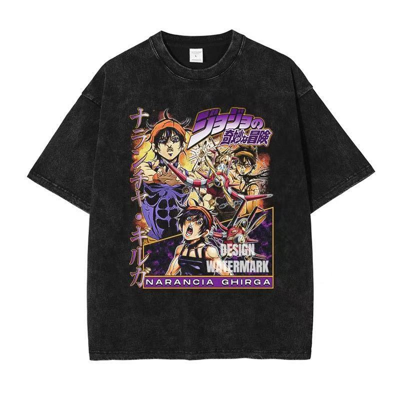 WANQIANG JoJo's Bizarre Adventure Steel Ball Run T-shirt Vintage Washed ...