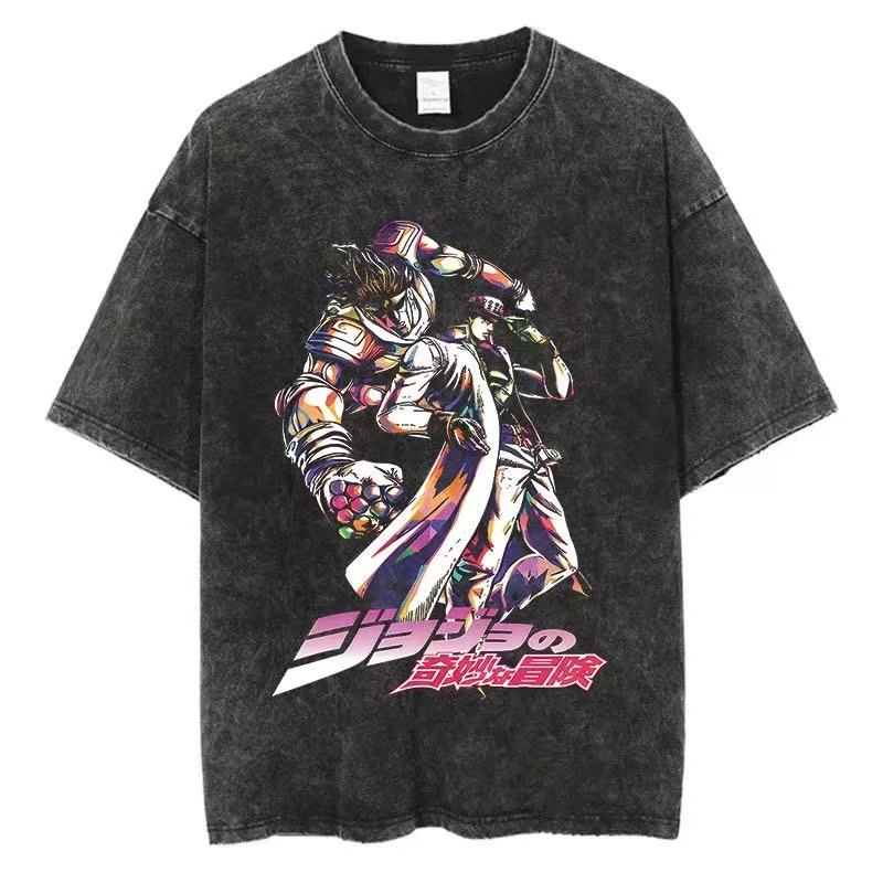 WANQIANG JoJo's Bizarre Adventure T-Shirt Anime Washed T-Shirt Short ...