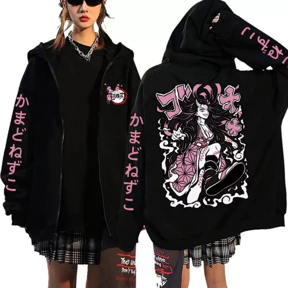 WANQIANG Kamado Nezuko Hoodie Jacket Tanjiro Zipper Sweatshirt Anime ...