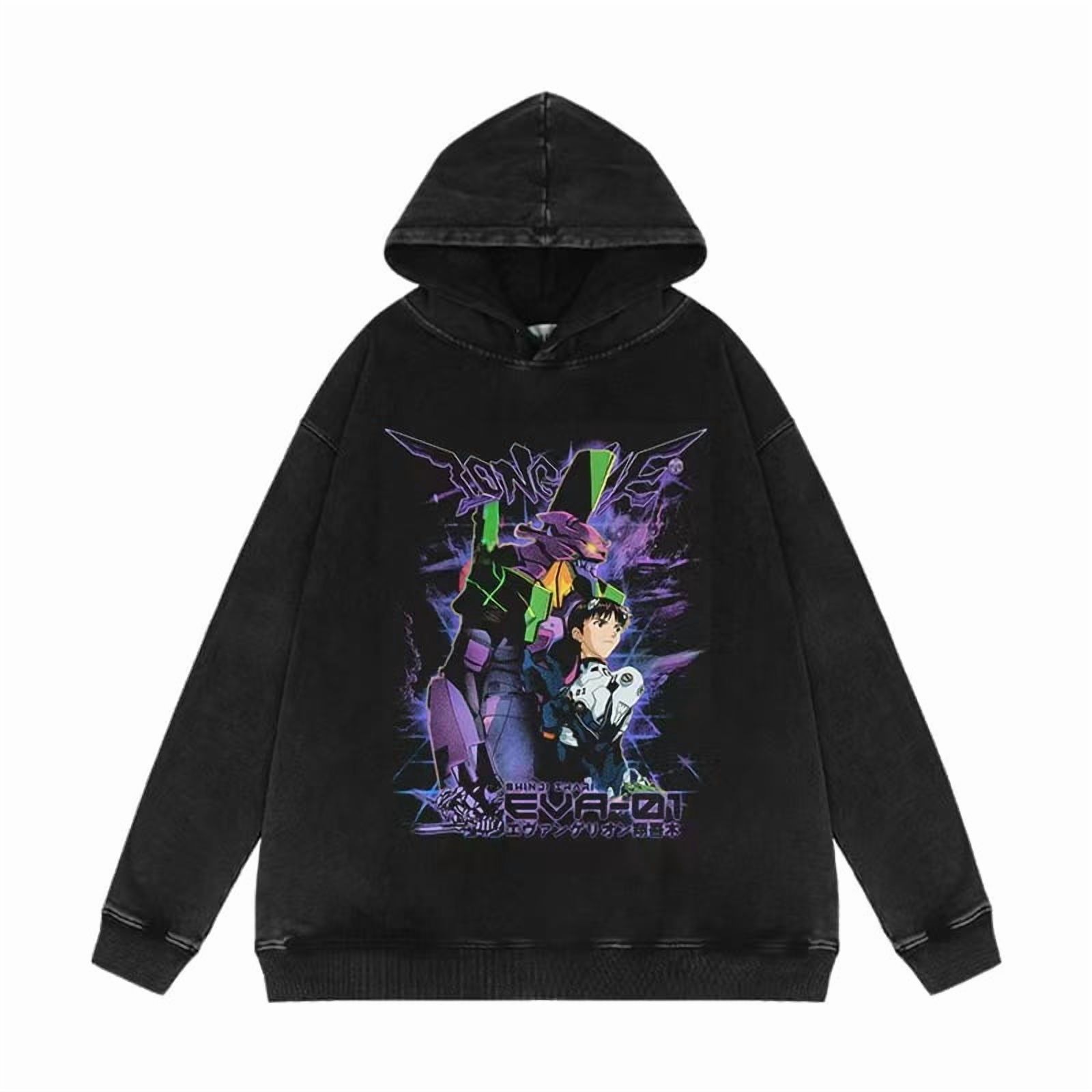 WANQIANG Neon Anime Genesis Evangelion Washed vintage effect Hoodie EVA ...