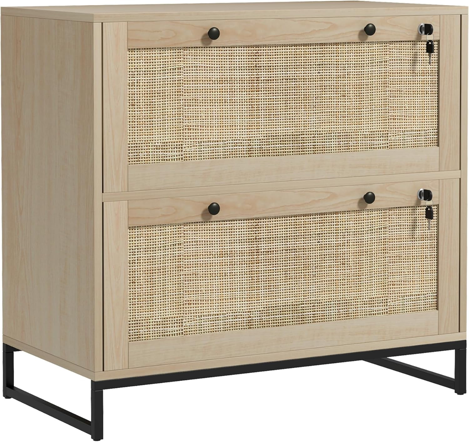 WANSHUN 2 Rattan Drawer File Cabinet with Lock, Lateral Filing Cabinet ...
