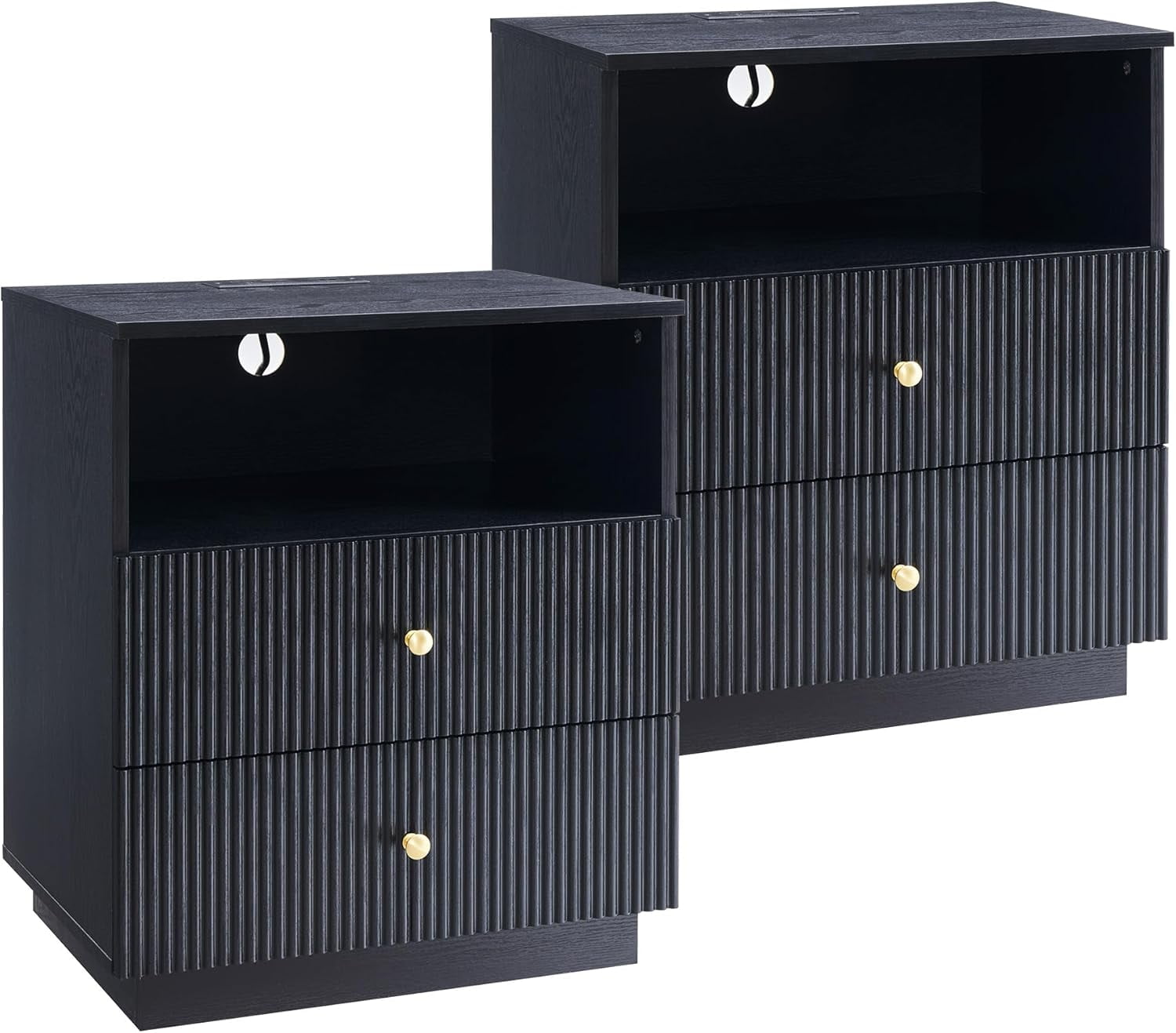 WANSHUN 25.98" Tall Modern Nightstand Set of 2, 21.65" Wide Wood Night ...