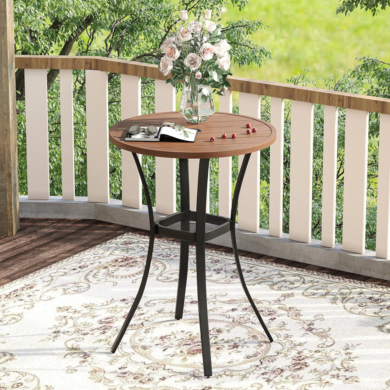 WANSHUN 28" Round Outdoor Bar Table, Counter Height Patio Table with ...