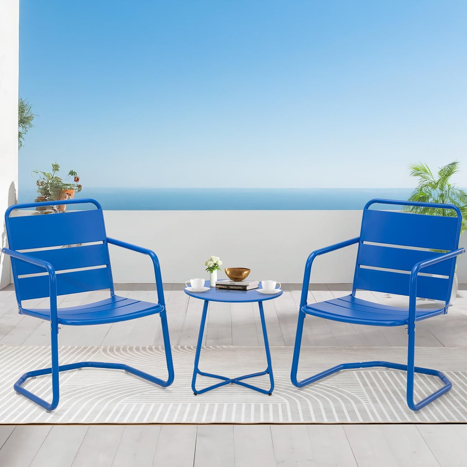 WANSHUN 3 Piece Patio Set, Small Patio Furniture Set - 2 C-Spring Metal ...