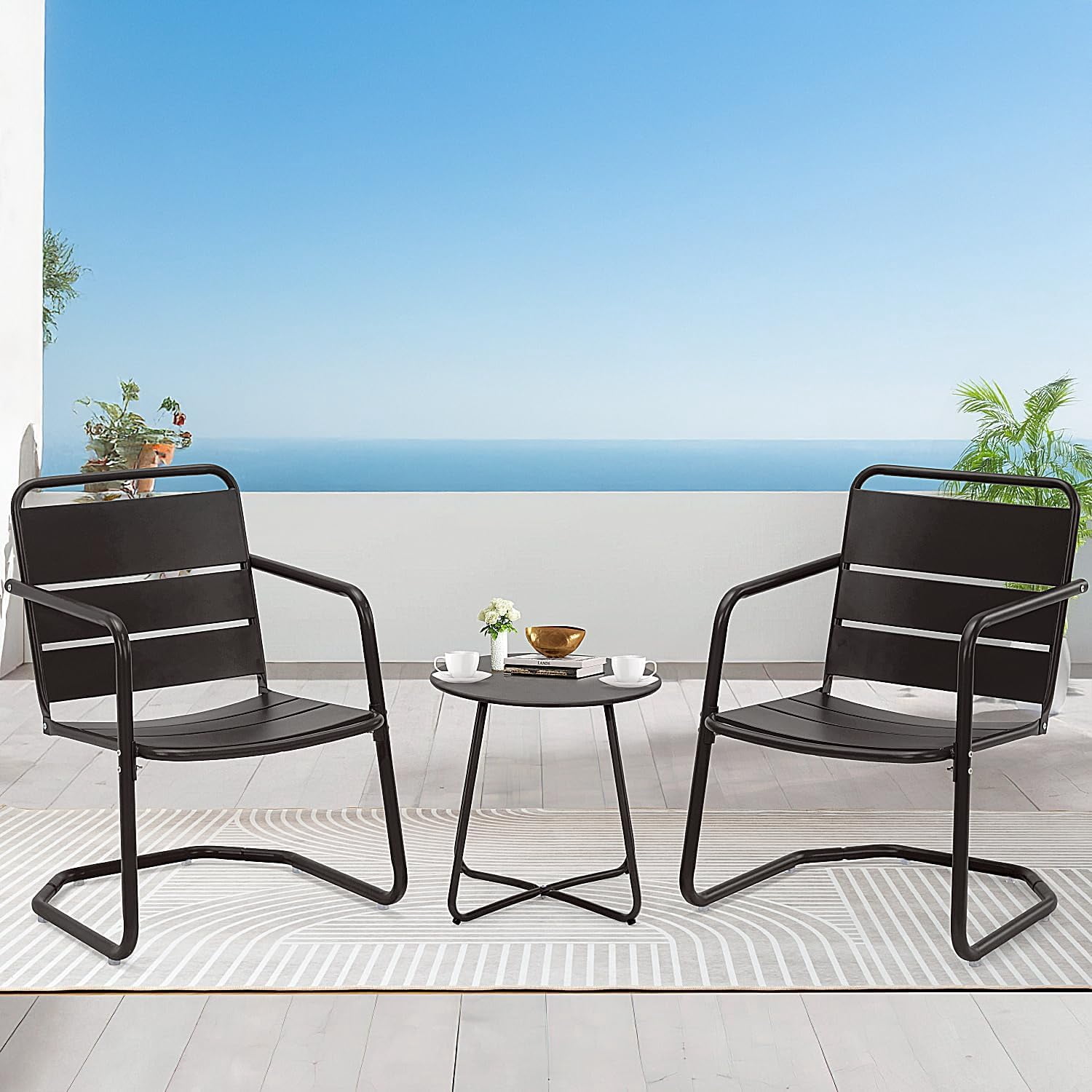 WANSHUN 3 Piece Patio Set, Small Patio Furniture Set - 2 C-Spring Metal ...