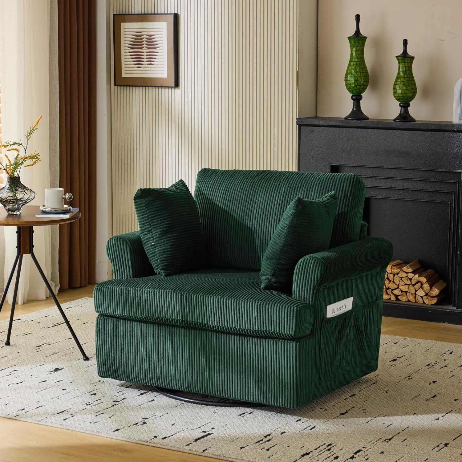 WANSHUN 39.2" Wide Oversized 360° Swivel Accent Armchair with 2 Pillows ...