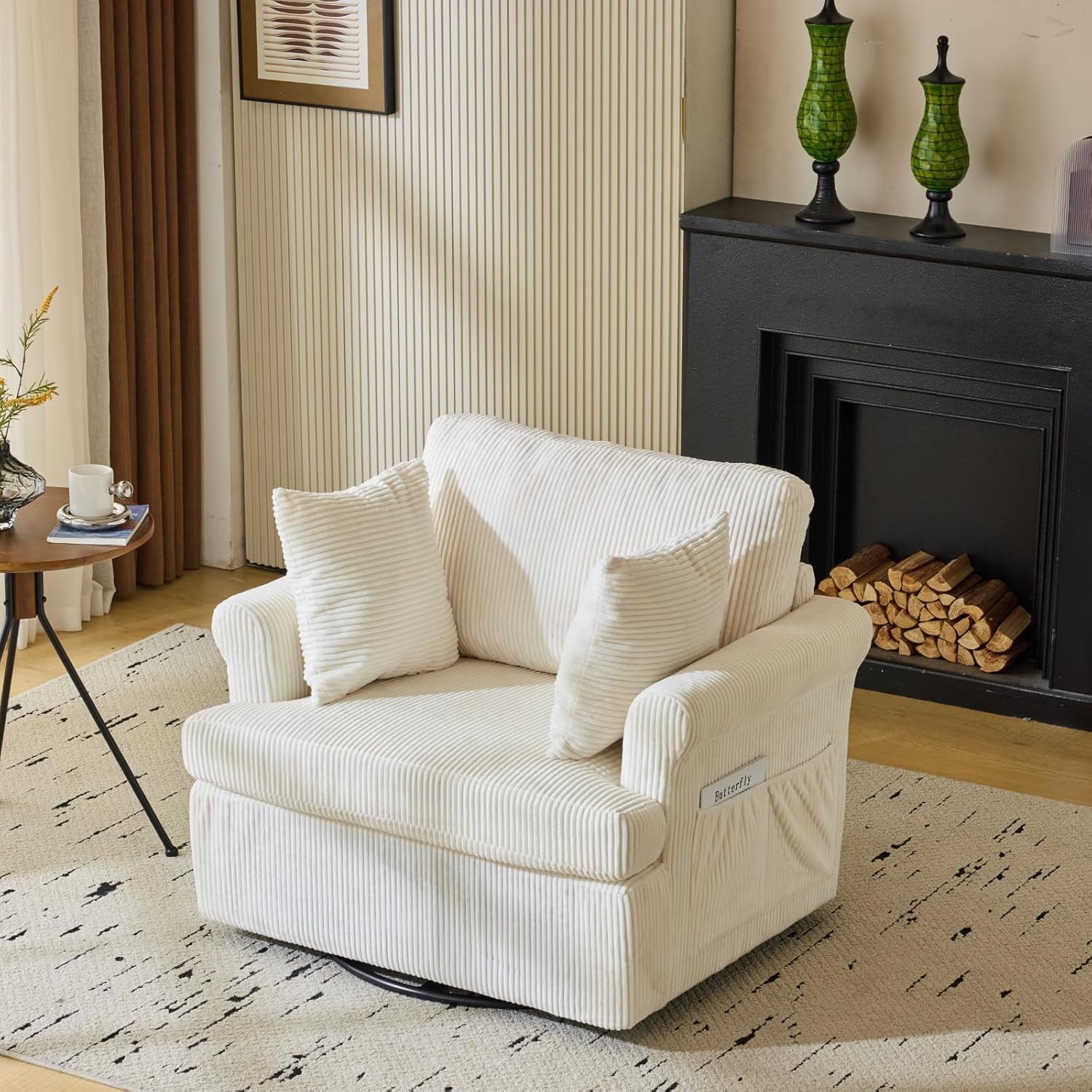 WANSHUN 39.2" Wide Oversized 360° Swivel Accent Armchair with 2 Pillows ...