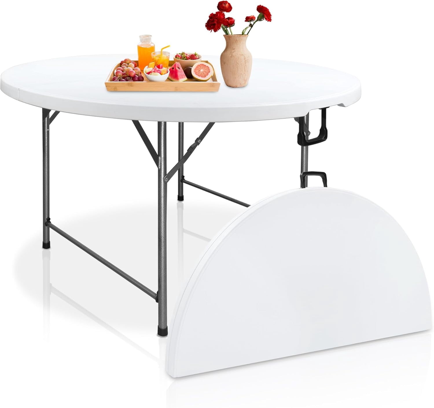 WANSHUN 4 Foot Portable Round Folding Card Table 4FT 48" Half Foldable ...