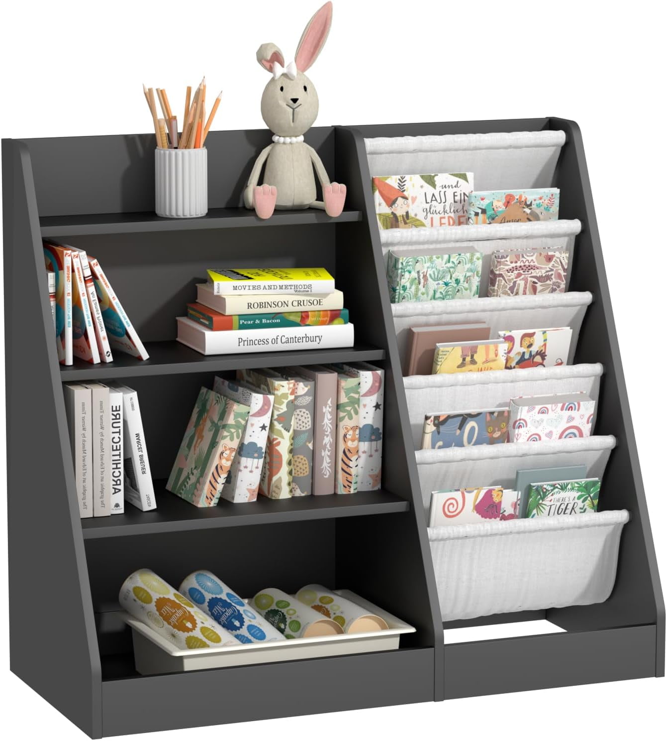 WANSHUN 4 Tier Kids Bookshelf Wooden, Five Layer Sling Children ...
