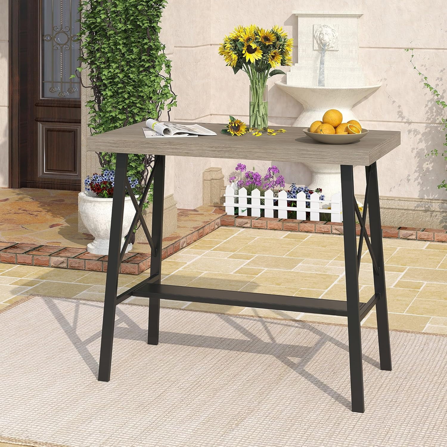 WANSHUN 40.5' Outdoor Bar Table, Patio Counter Height Table with Sturdy ...