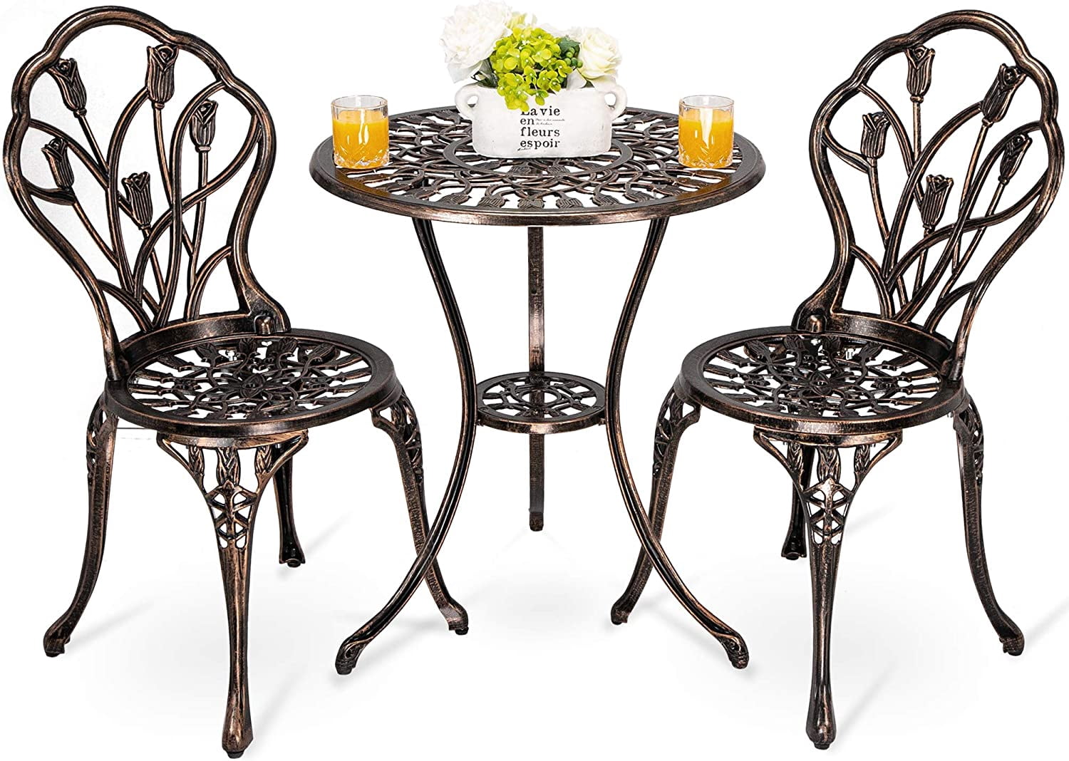 WANSHUN Bistro Table and Chairs Set of 2 Outdoor 3 Piece Patio Set ...