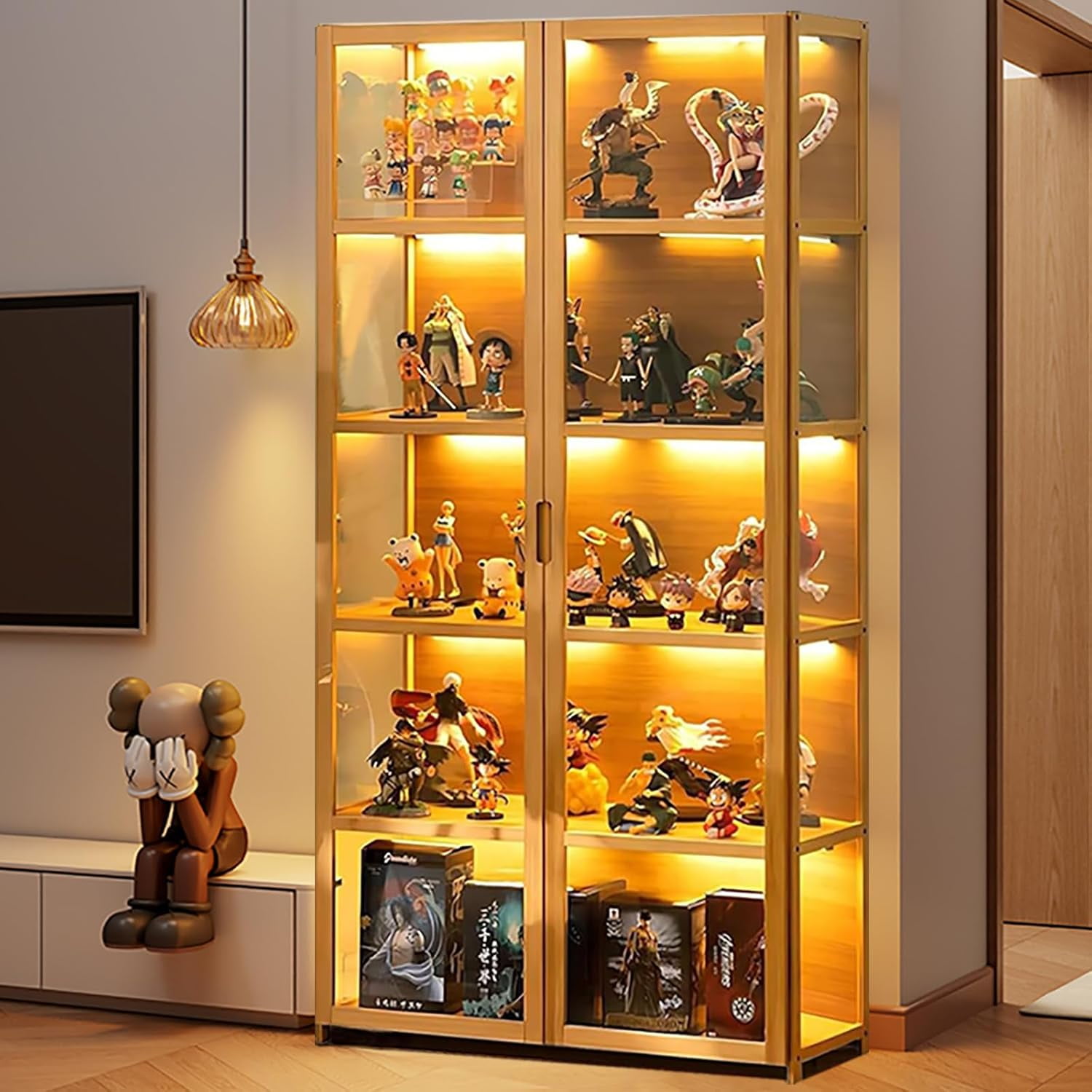 WANSHUN Display Cabinet with Acrylic Glass Door, 5 Tier Curio Display ...