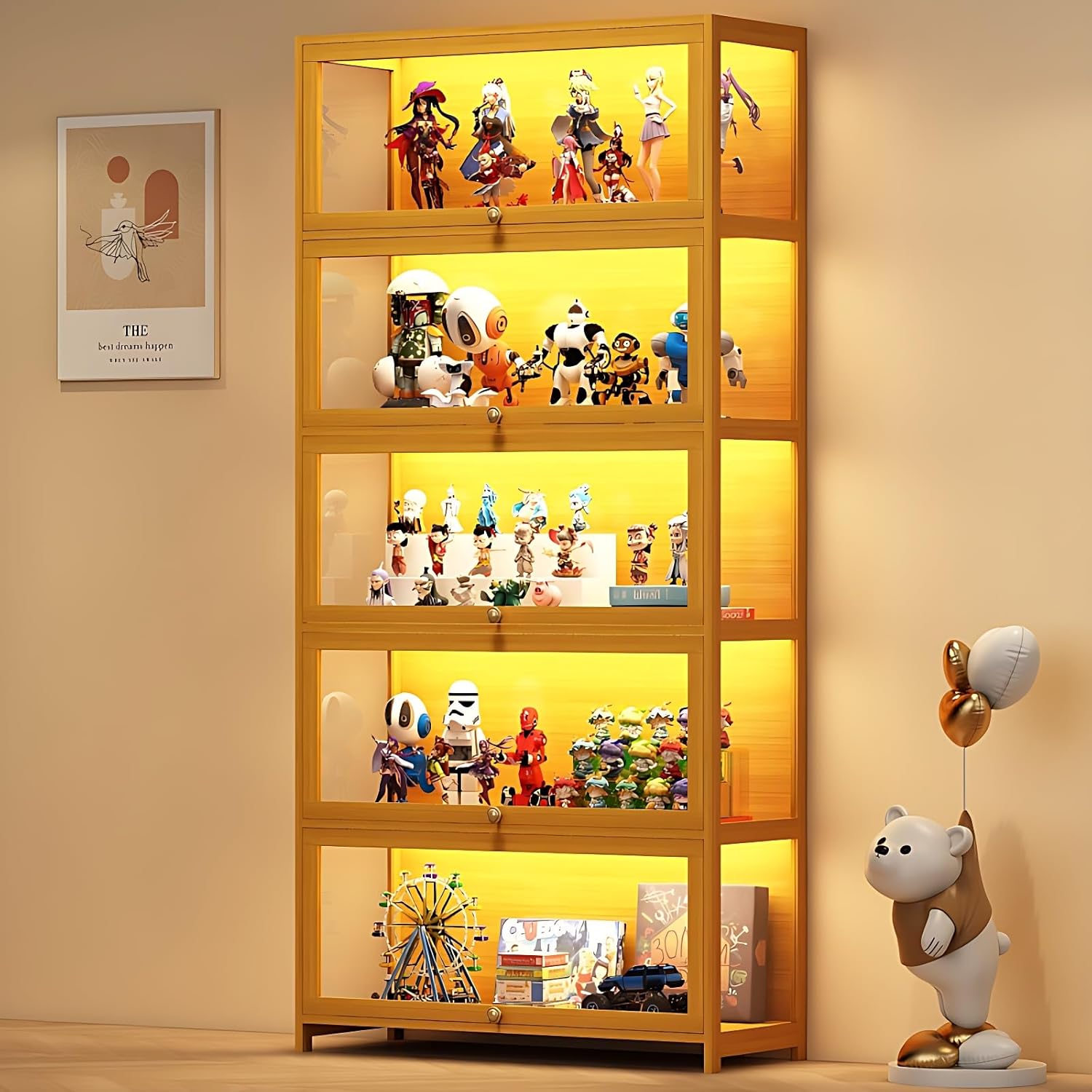 WANSHUN Display Cabinet with Acrylic Glass Door, 5 Tier Curio Display ...