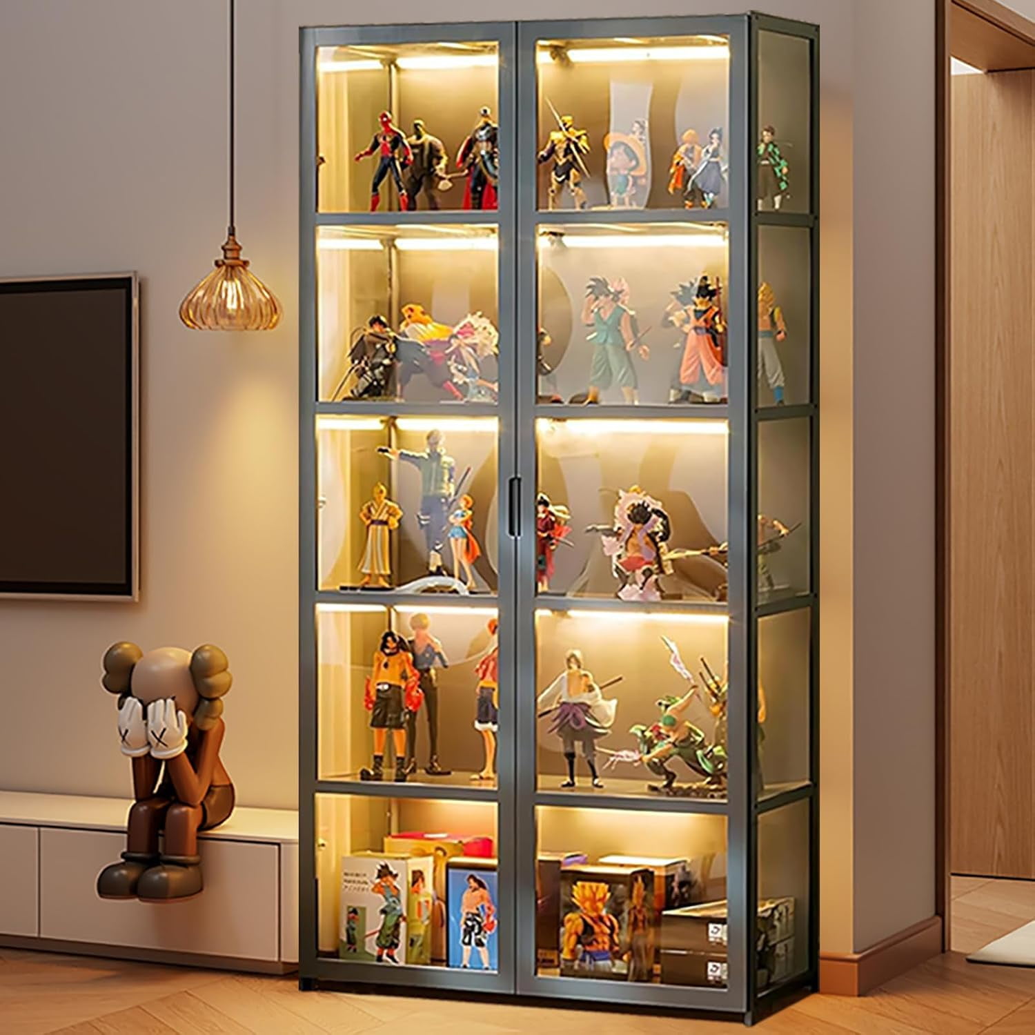 WANSHUN Display Cabinet with Acrylic Glass Door, 5 Tier Curio Display ...