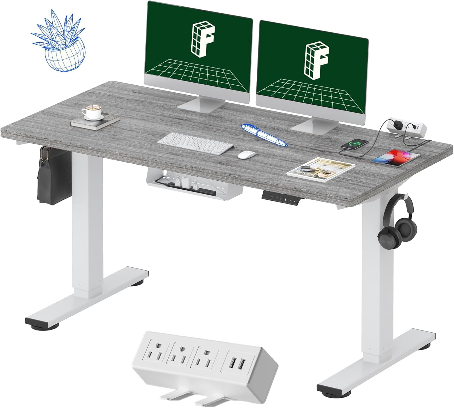 WANSHUN EN2 Whole-Piece Standing Desk with Clamp Power Strip, 55 x 28 ...