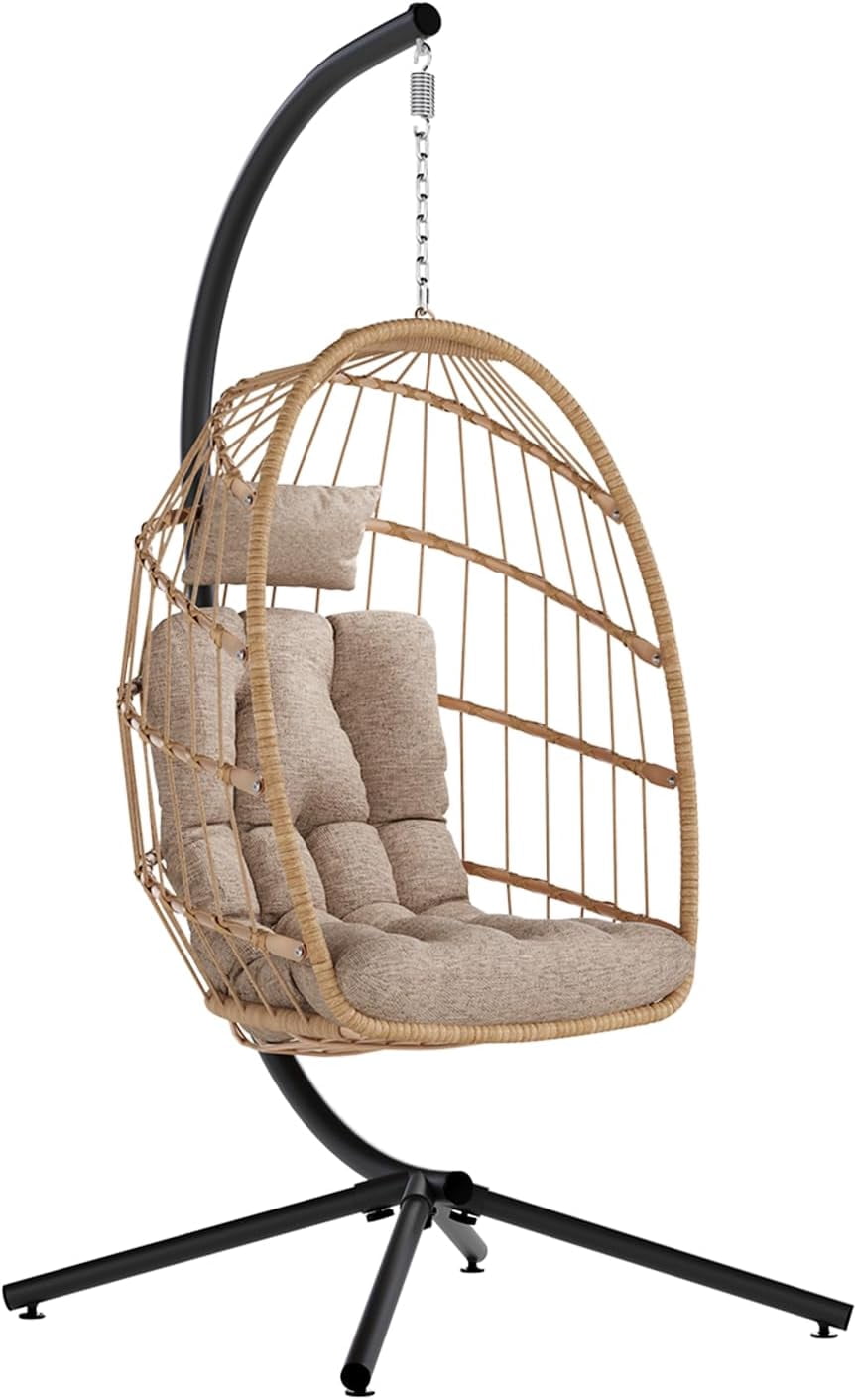WANSHUN Egg Chair Outdoor with Stand, Indoor Wicker Hanging Egg Swing ...