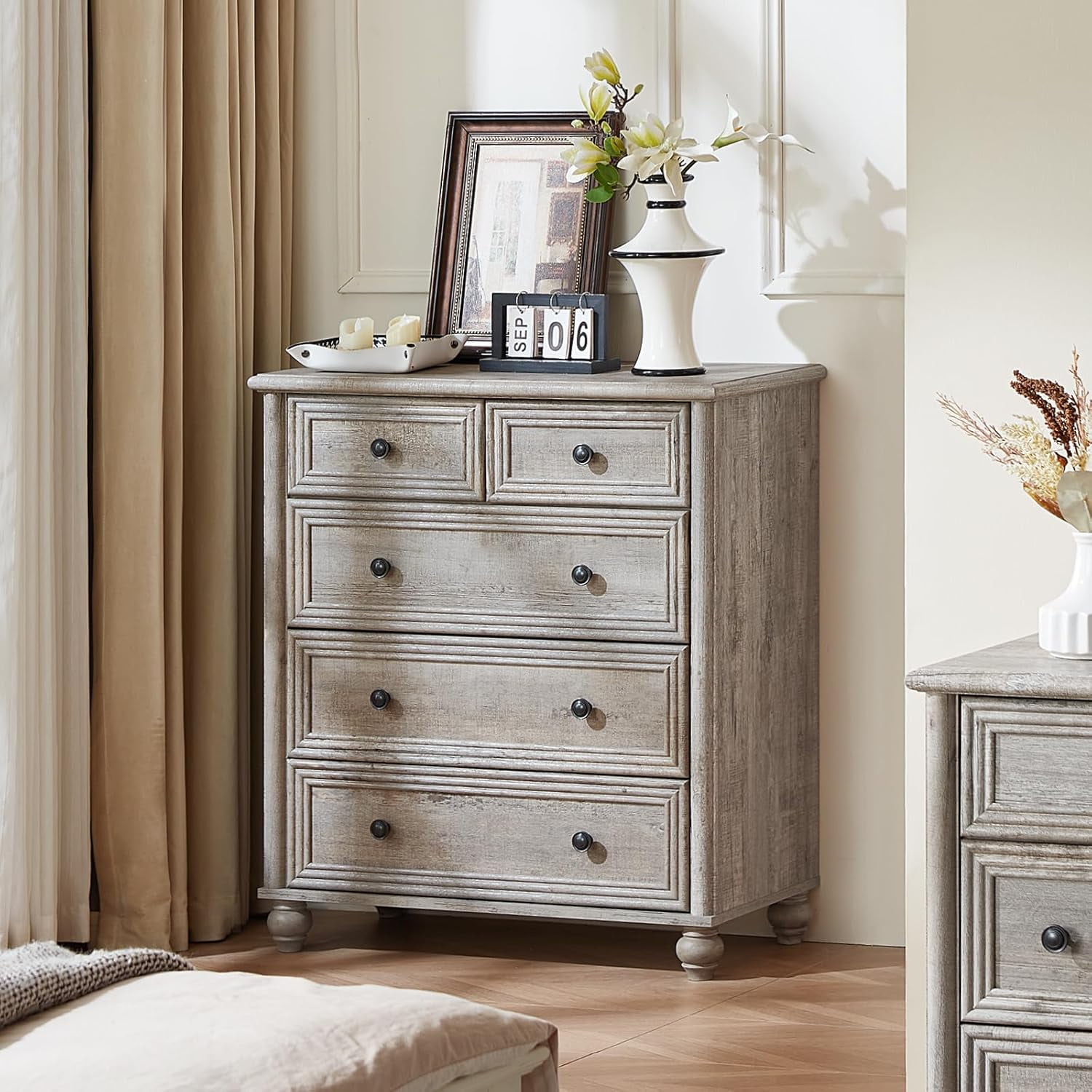 WANSHUN Farmhouse 5 Drawer Dresser for Bedroom, 35.5" Tall Small ...