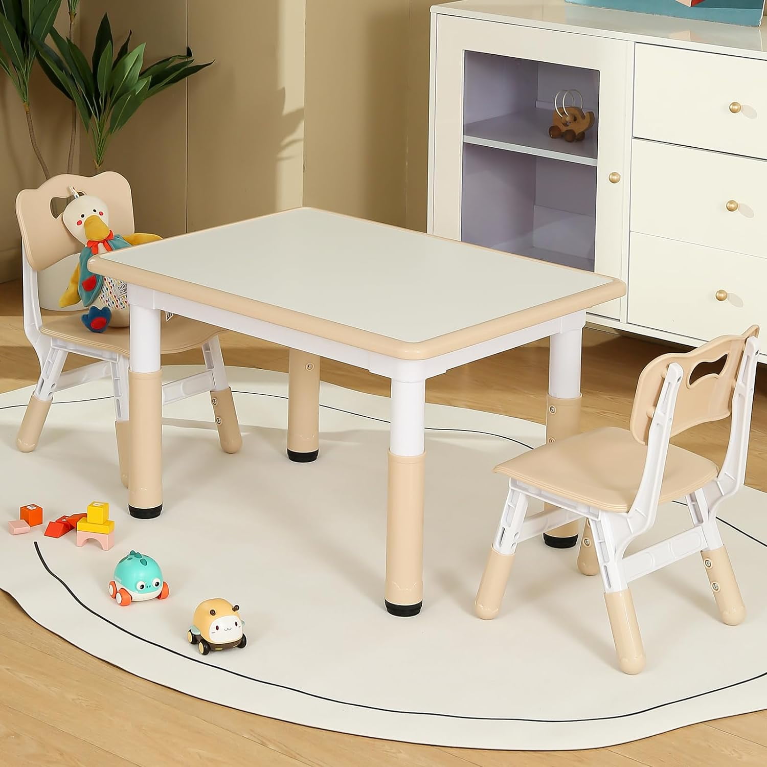 WANSHUN Kids Table and 2 Chair Set, Toddler Table and Chair Set Height ...