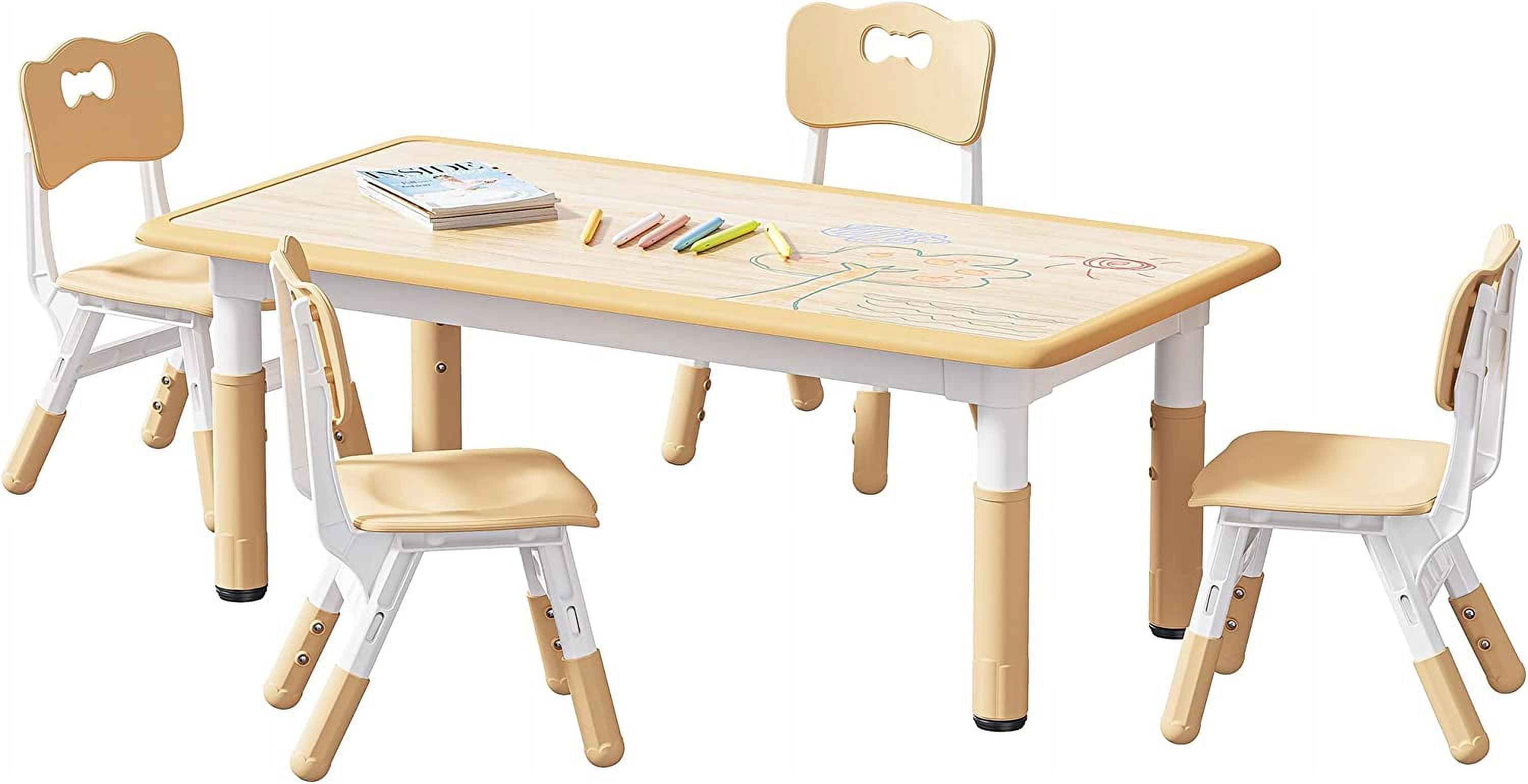 WANSHUN Kids Table and 4 Chairs Set, Height Adjustable Toddler Table ...