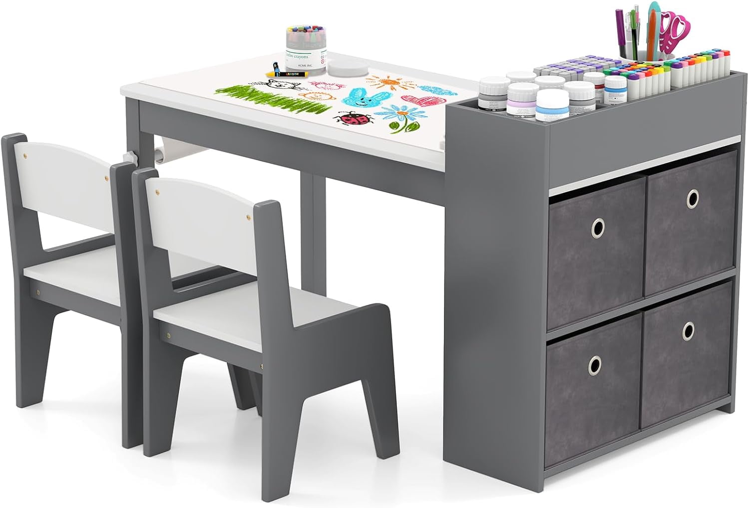 WANSHUN Kids Table and Chair Set, Wooden Arts and Crafts Activity Table ...