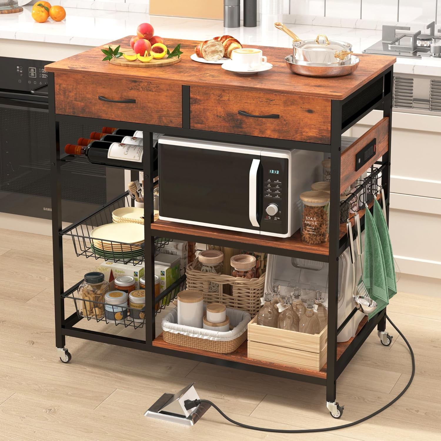 WANSHUN Kitchen Island with Storage,Industrial Kitchen Island on Wheels ...
