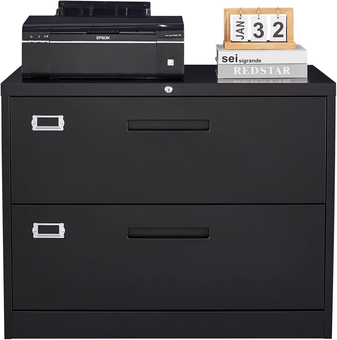 WANSHUN Lateral File Cabinet 2 Drawer, Black Metal File Cabinet with ...