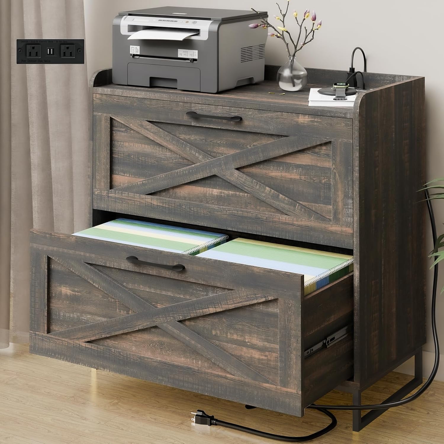 WANSHUN Lateral File Cabinet 2 Drawer File Cabinet with Charging ...