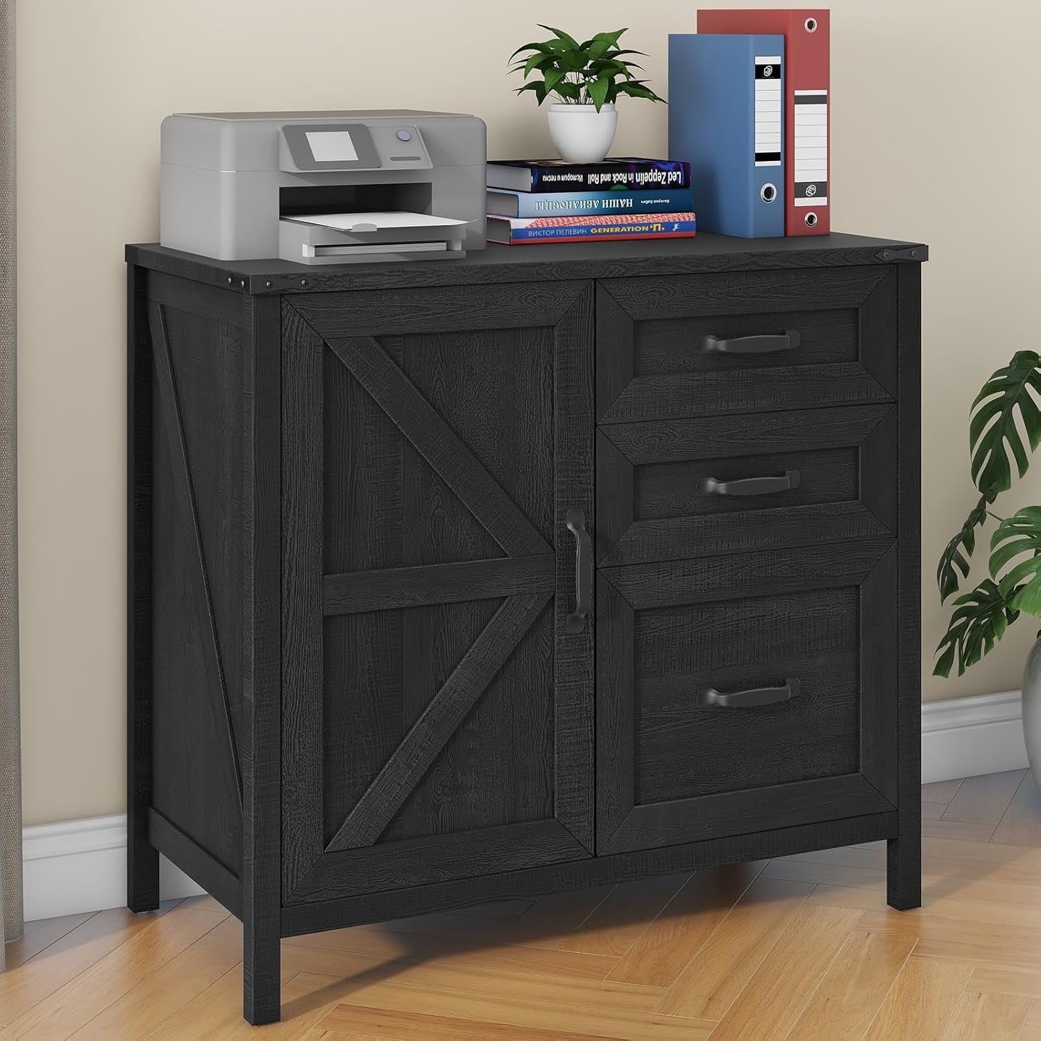 WANSHUN Lateral File Cabinet with 3 Drawers, Farmhouse File Cabinet for ...