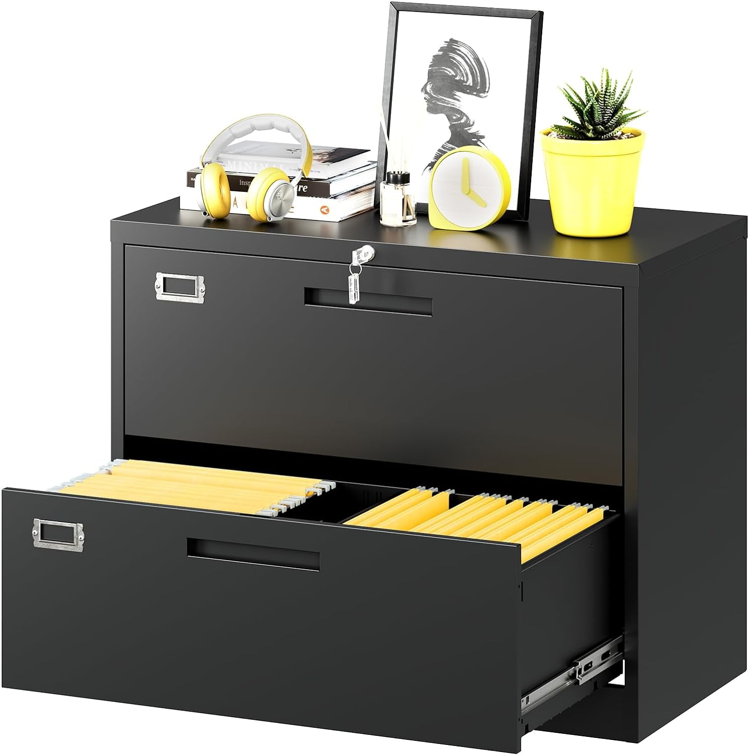 WANSHUN Lateral File Cabinet with Lock, 2 Drawer Large Metal Filing ...