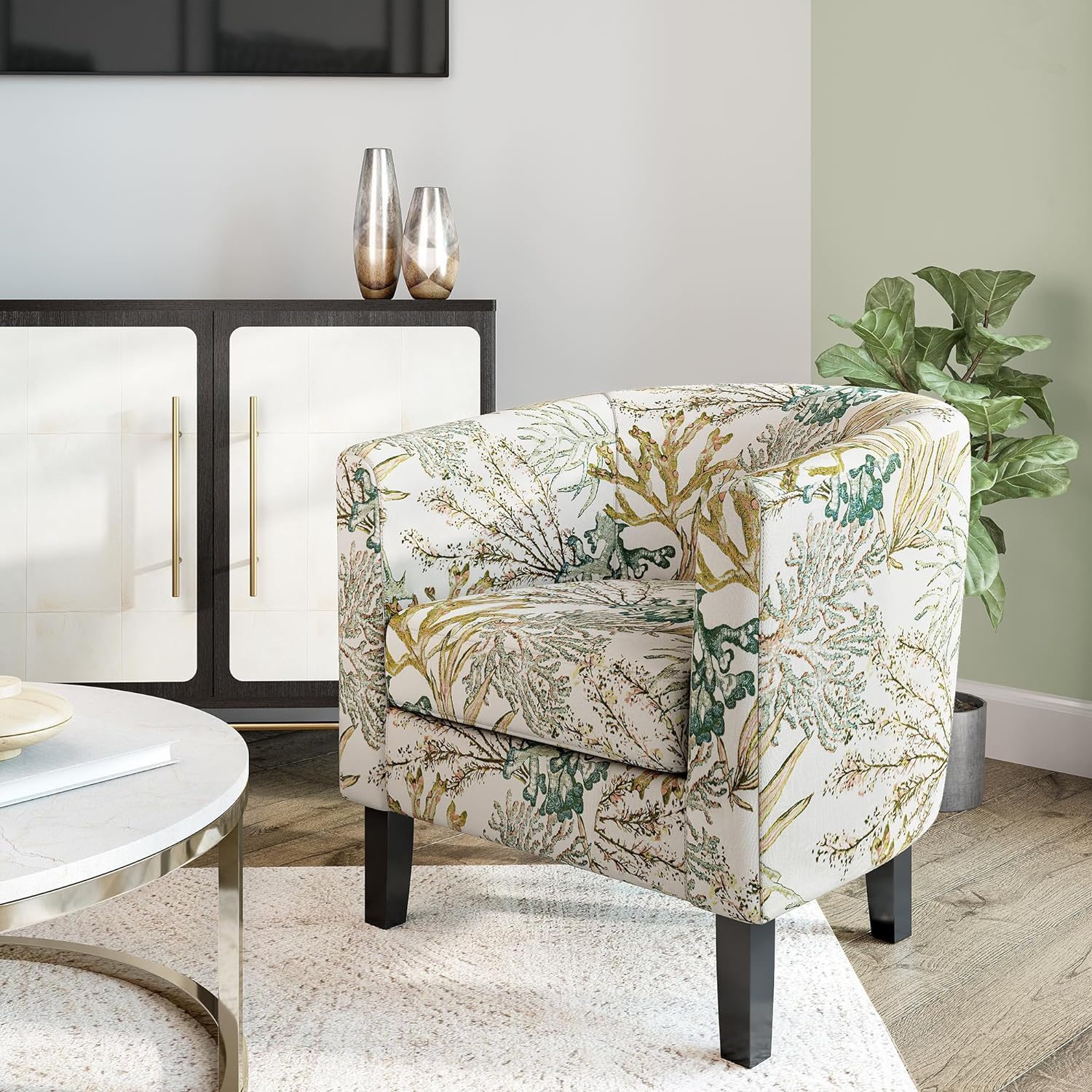 WANSHUN Living Room Chair, Linen Round Accent Barrel Chair, Club Tub ...
