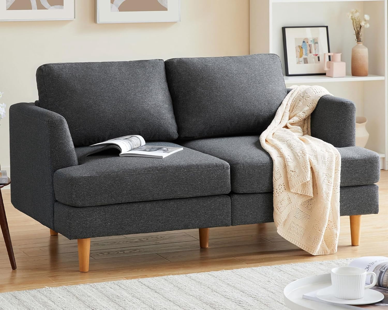 WANSHUN Loveseat Sofa 56" Mid Century Modern Small Couches for Small ...