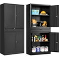 WANSHUN Metal Garage Storage Cabinet with Drawer and Lock,Black Metal ...