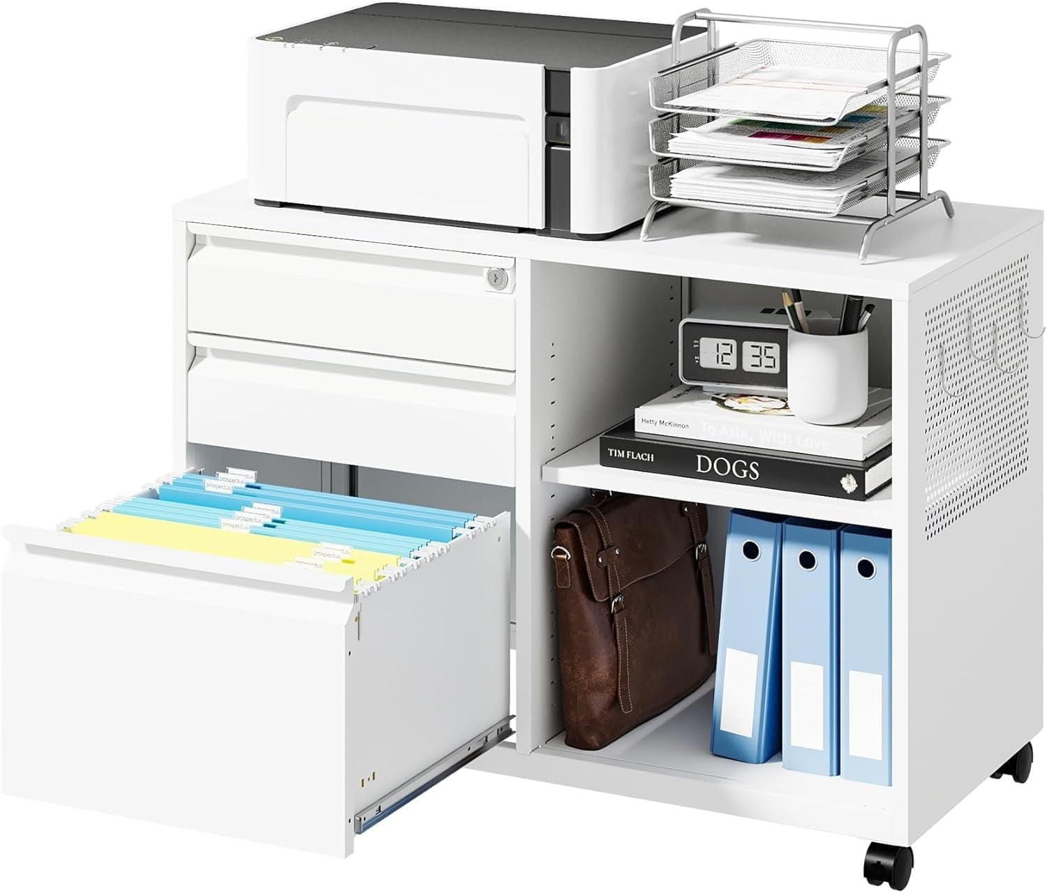 WANSHUN Mobile 3 Drawer File Cabinet with Lock-Metal Lateral Rolling Printer Stand Filing ...