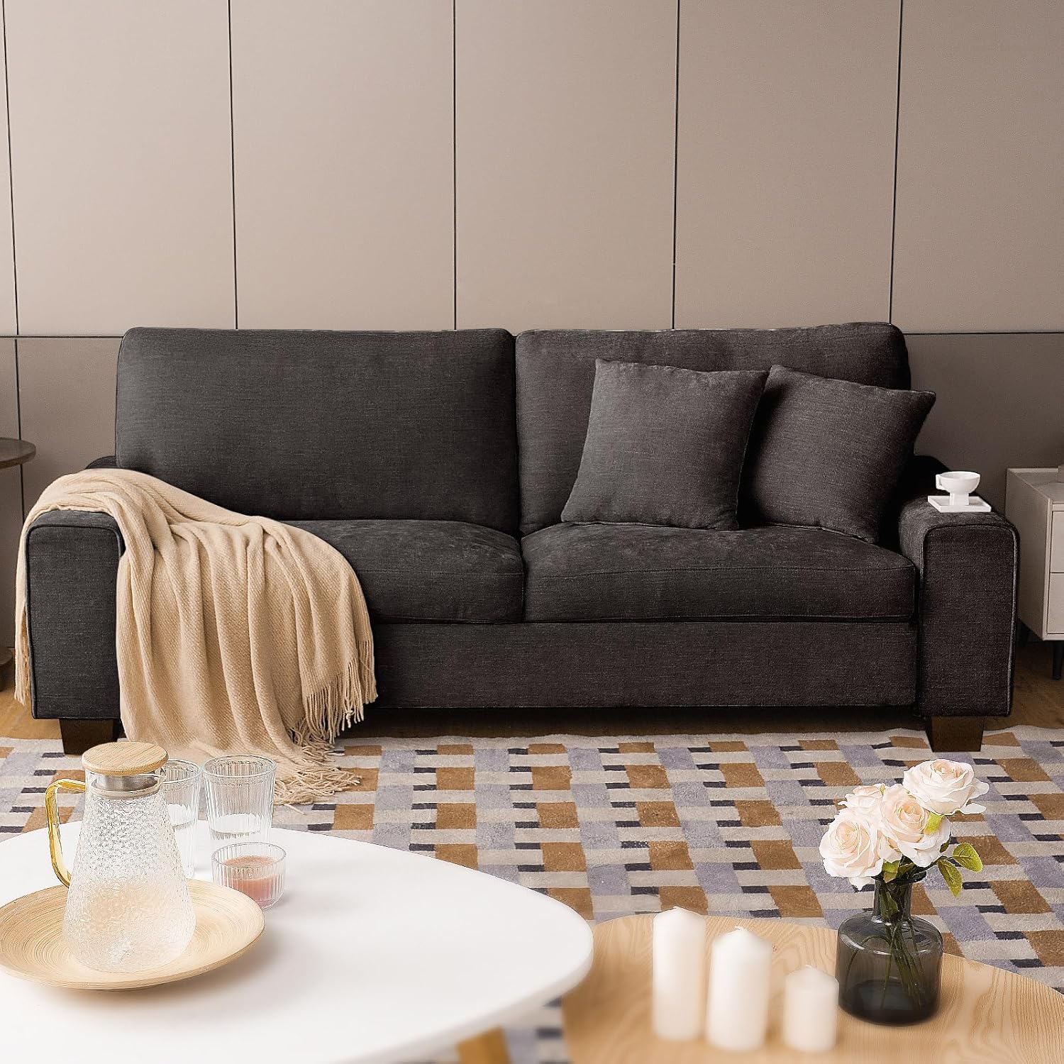 WANSHUN Modern Loveseat Sofa for Living Room,Chenille Recliner ...