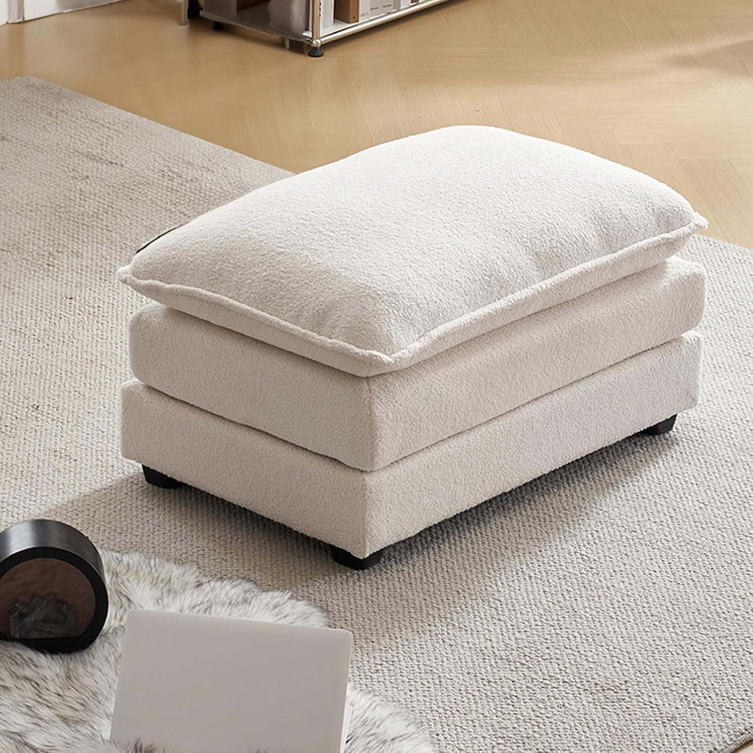 WANSHUN Modular Ottoman for Sectional Sofa, Teddy Fleece Comfy ...