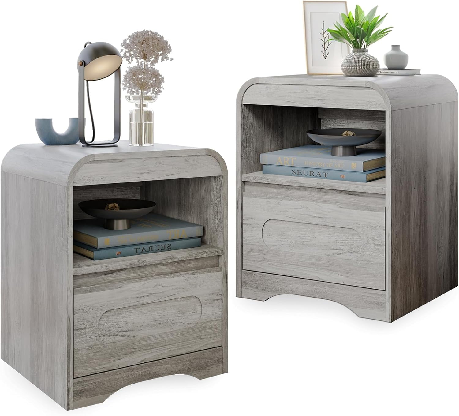 WANSHUN Nightstand Set of 2, Grey Nightstands with Drawer Storage ...