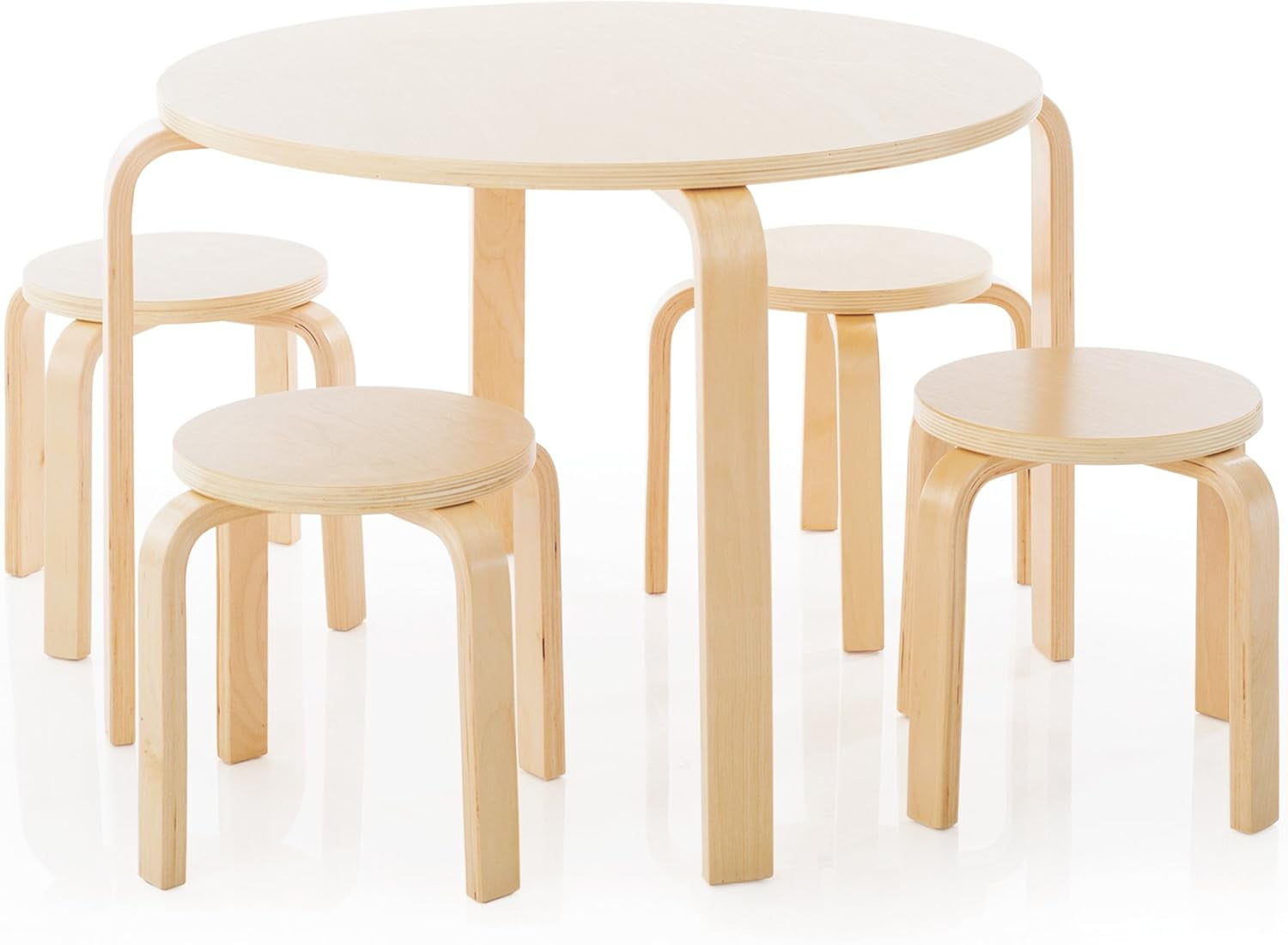 WANSHUN Nordic Table and Chairs Set for Kids: Natural - 4 Stacking ...