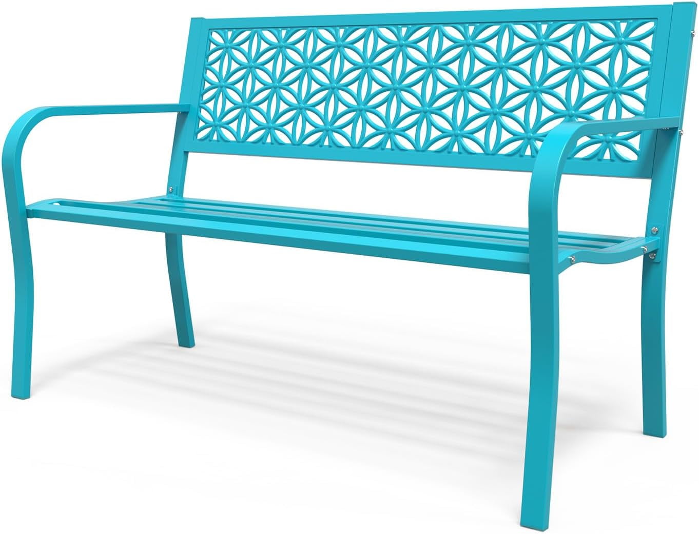 WANSHUN Outdoor Bench Metal with Floral Back, Garden Bench Front Porch ...