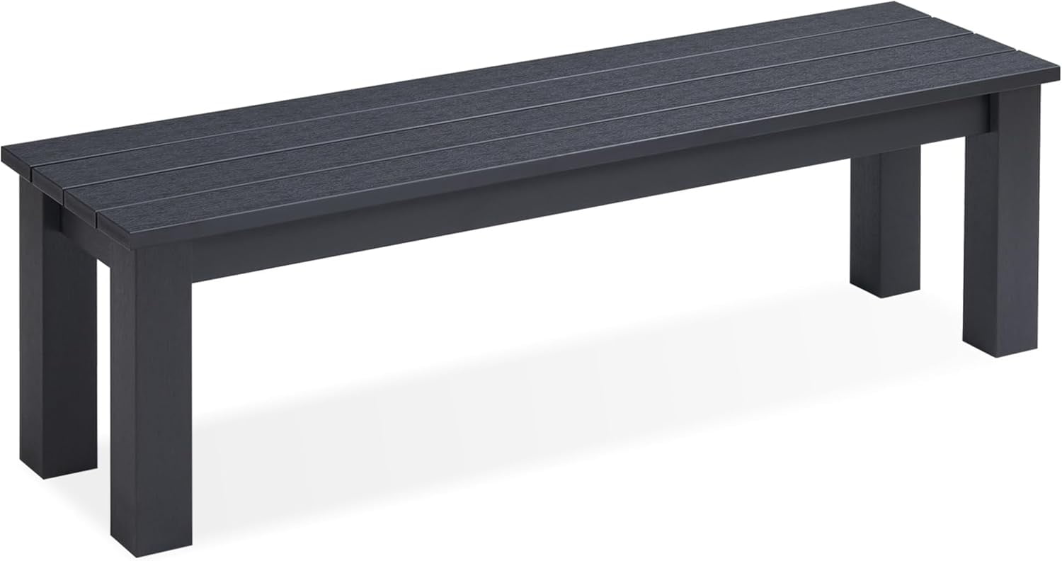 WANSHUN Outdoor Bench, Three Person Outdoor Poly Lumber Patio Backless ...