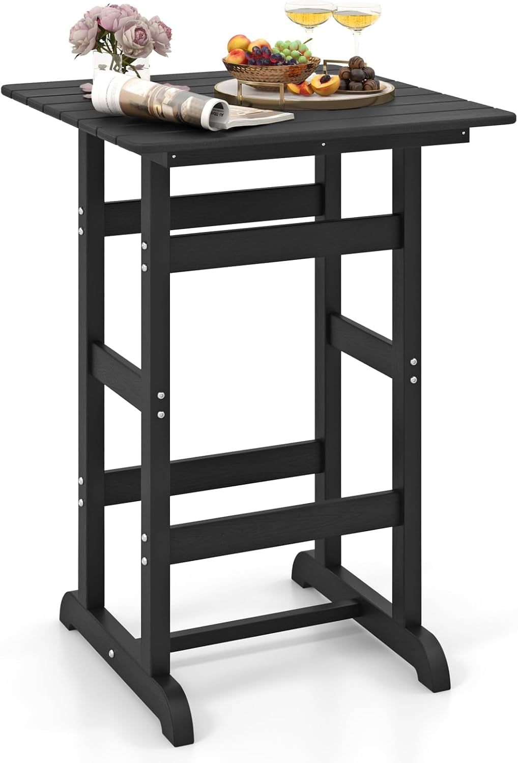 WANSHUN Outdoor Tall Bar Table, 42" Height HDPE Square Pub Table with ...