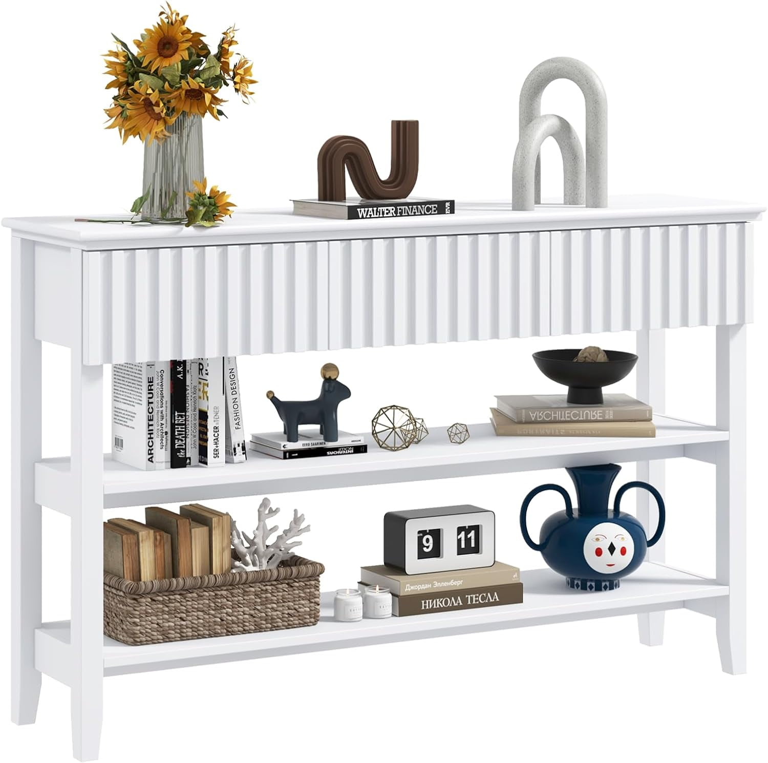 WANSHUN Painted Wood Console Table Narrow Long Sofa Table Modern Behind ...