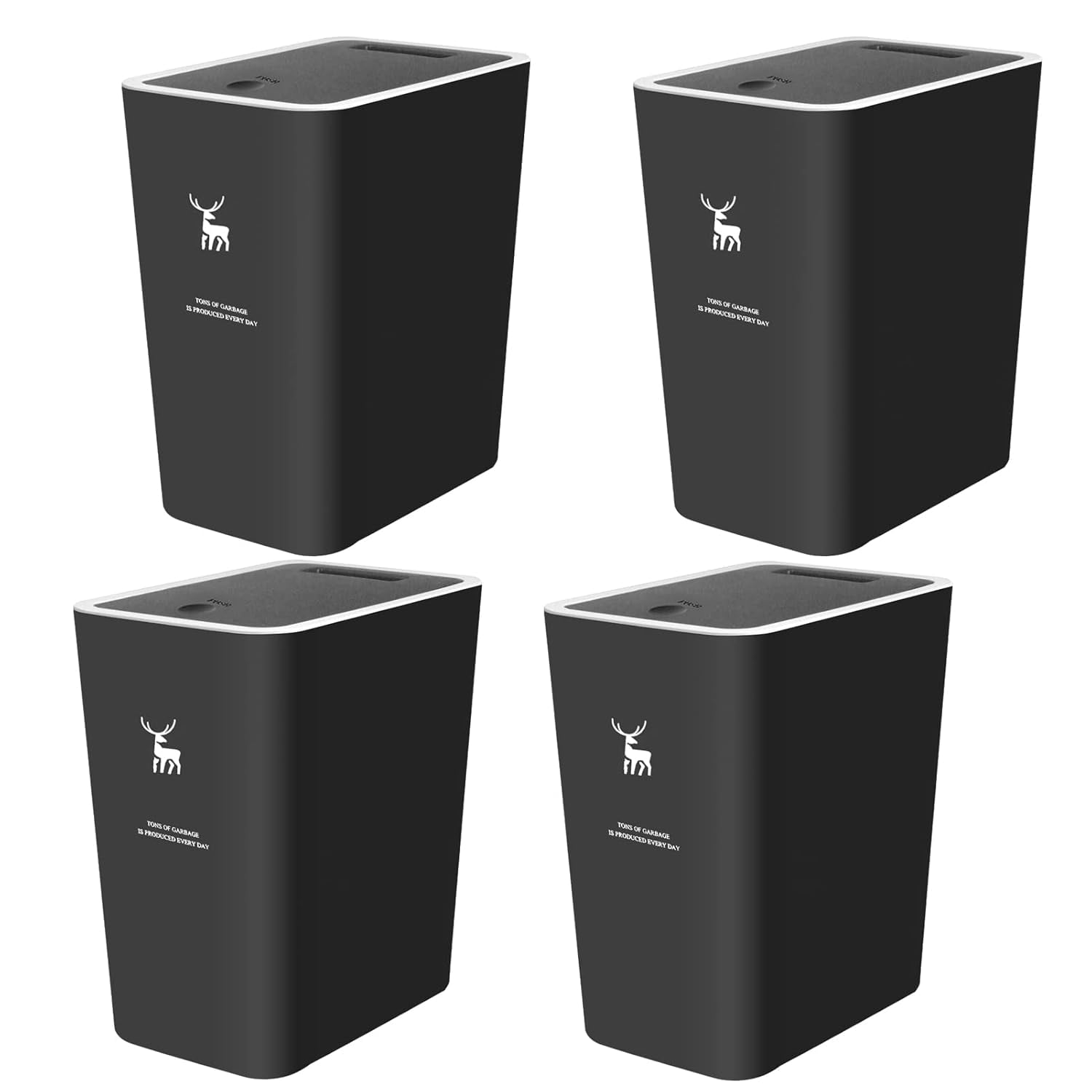 WANSHUN Plastic Trash Can, 16 Gallon Capacity, Black Color, Easy to Use ...