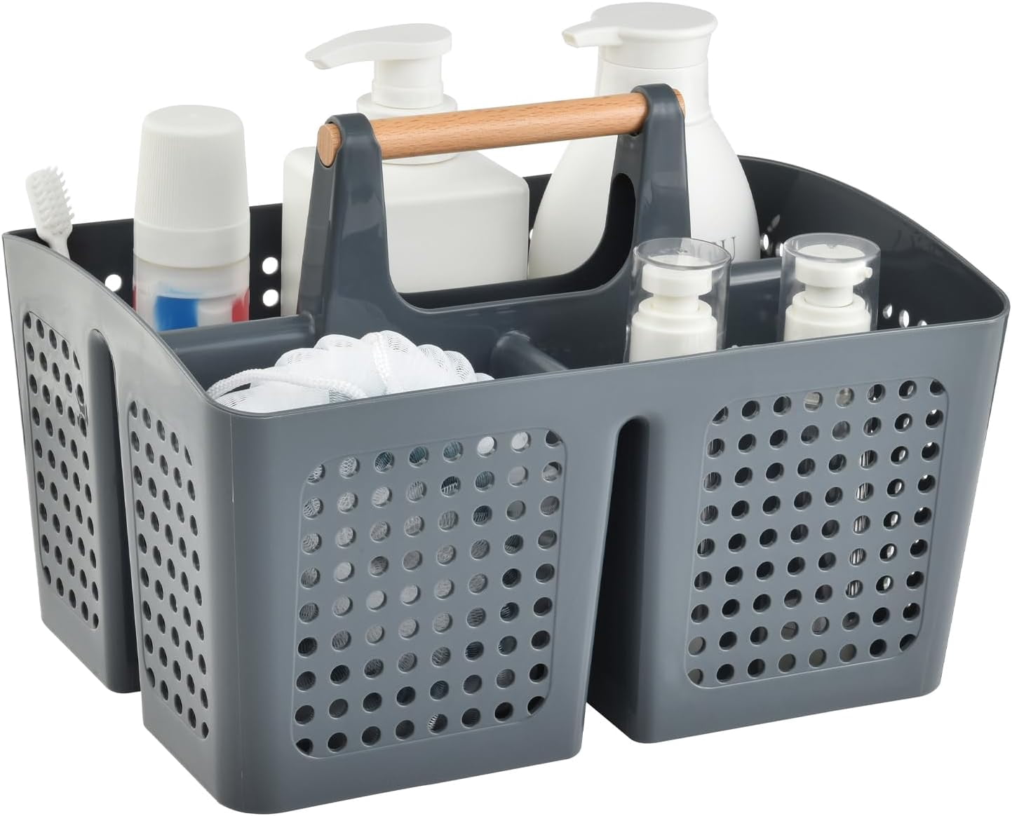 WANSHUN Portable Shower Caddy Basket with Compartments, Plastic Divided ...