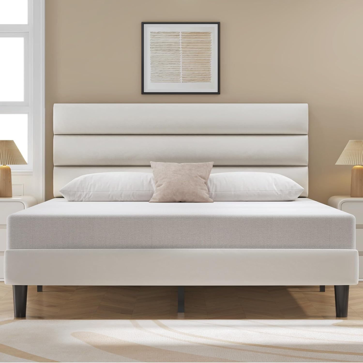 WANSHUN Queen Bed Frame, White Queen Size Platform Bed Frame with ...