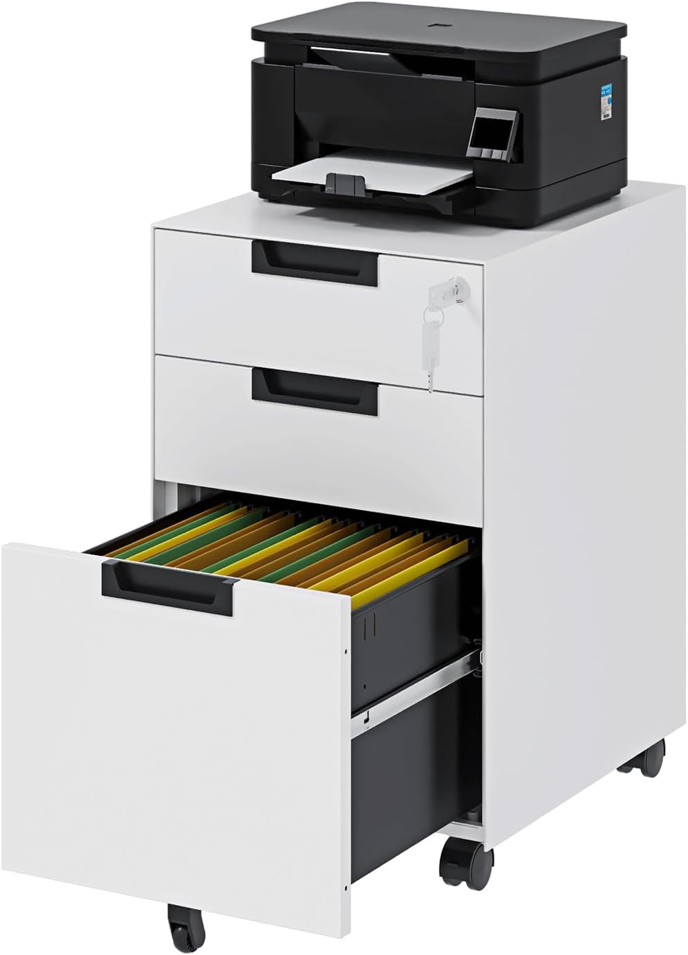 WANSHUN Rolling File Cabinet with Lock, 3 Drawer Metal Mobile Filing ...