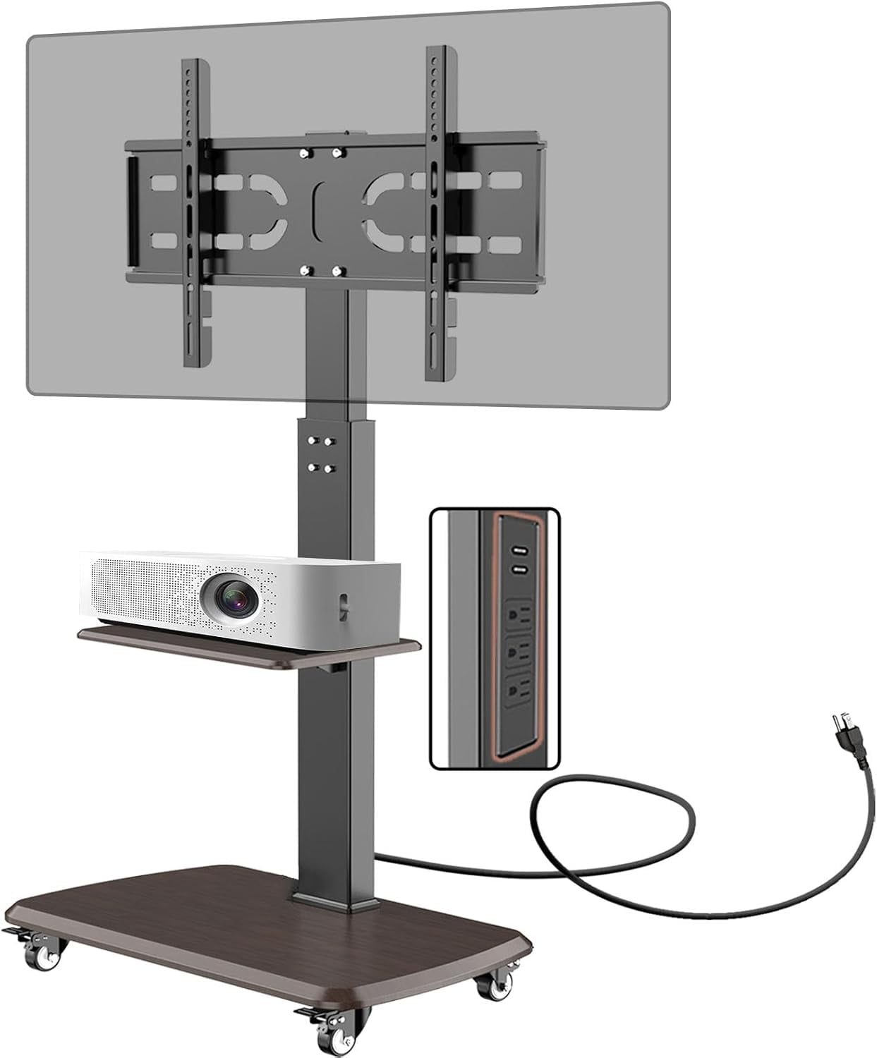 WANSHUN Rolling TV Stand with Power Outlet for 32 to 65 70 75 80 inch ...