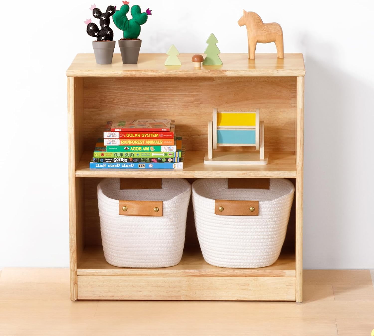 WANSHUN Rubber Wood Montessori Shelf and Toy Storage, 23.6" L, Compact ...