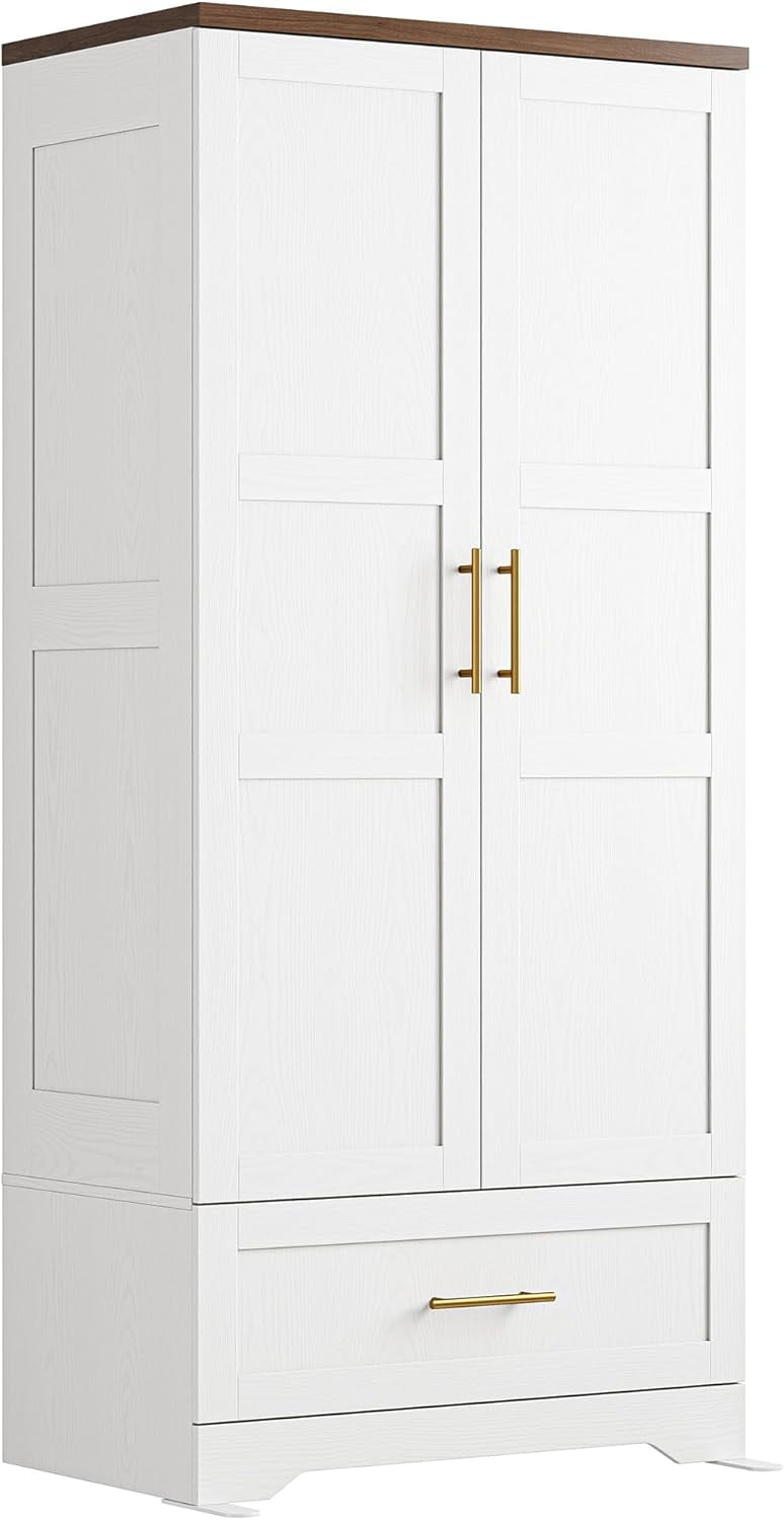 WANSHUN Wooden Armoire Wardrobe Closet, 71" Tall Wardrobe Cabinet with ...